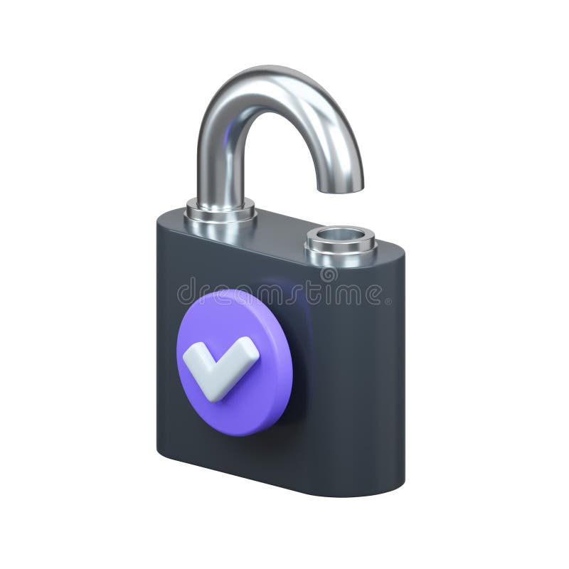 Lock with Tick 3d Rendering Icon. Stock Illustration - Illustration of ...