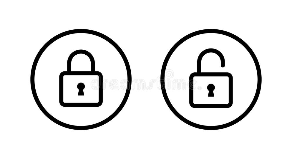 Lock and Unlock Icon on Circle Line. Padlock Sign Symbol Stock Vector ...