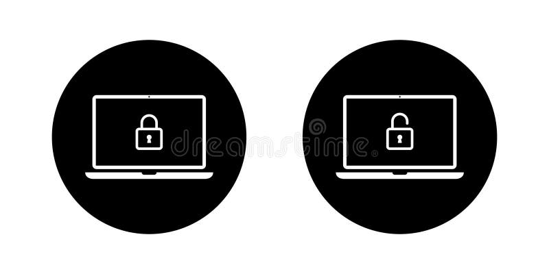 Lock and Unlock Icon on Laptop Computer Screen on Black Circle Stock ...