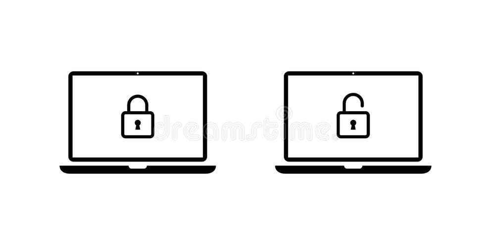 Lock and Unlock Icon on Laptop Computer Screen. Padlock Security on ...