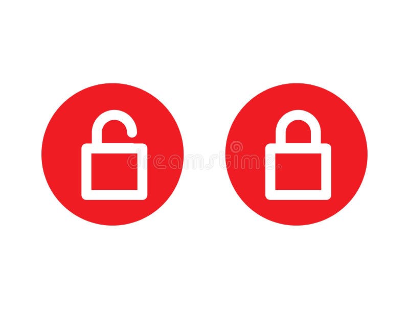 Lock, Unlock Icon in Red Circle - Isolated White Background Stock ...