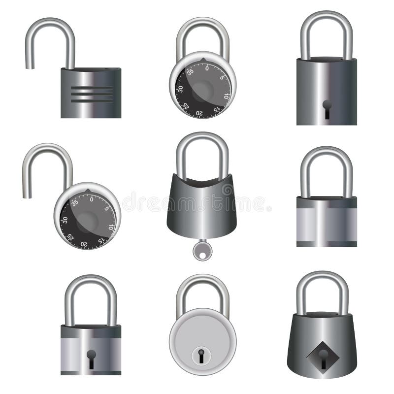 Lock and unlock icons stock vector. Illustration of chrome - 17557354