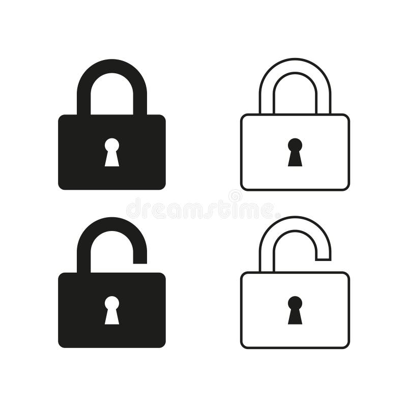Lock and Unlock Icons. Black and White Vector. Padlock Silhouette Set ...