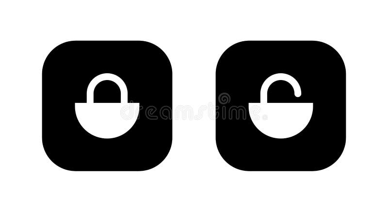 Lock and Unlock Padlock Button Icon Vector Isolated on Square ...