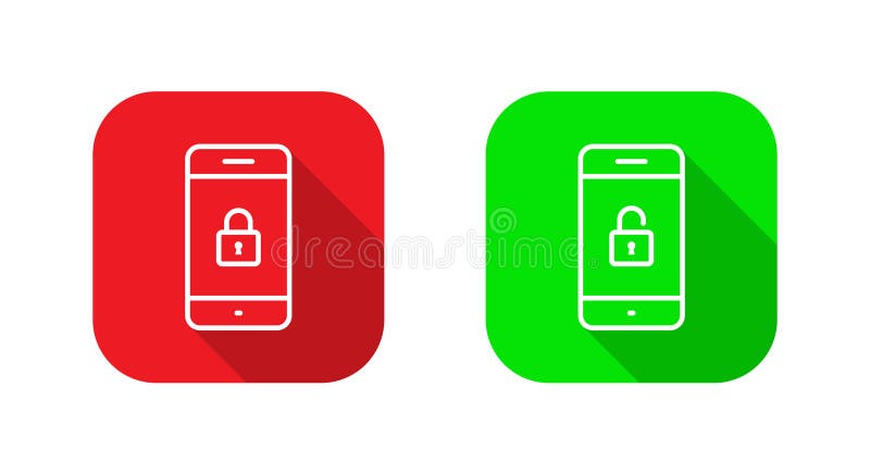 Lock and Unlock on Phone Screen Icon on Square Background. Cellphone ...
