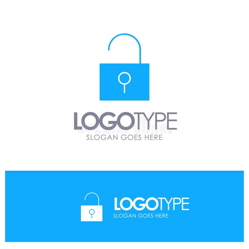 Lock, Unlocked, User Interface Blue Solid Logo with Place for Tagline ...