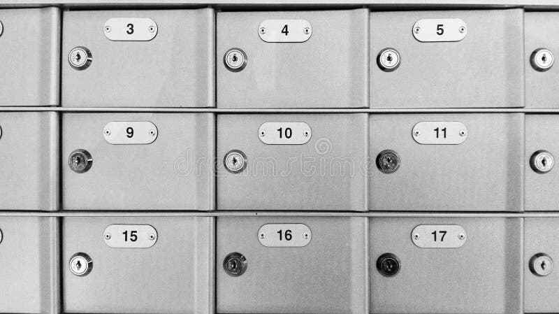 Silver Metal Lock Up Safety Deposit Boxes with Numbers and Locks on ...