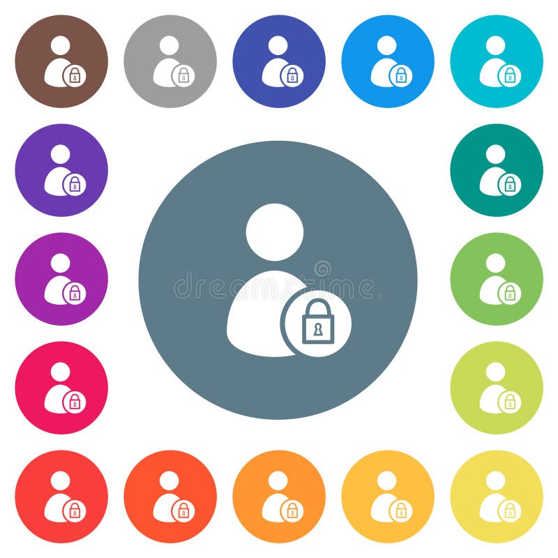 Lock User Account Flat White Icons on Round Color Backgrounds Stock ...