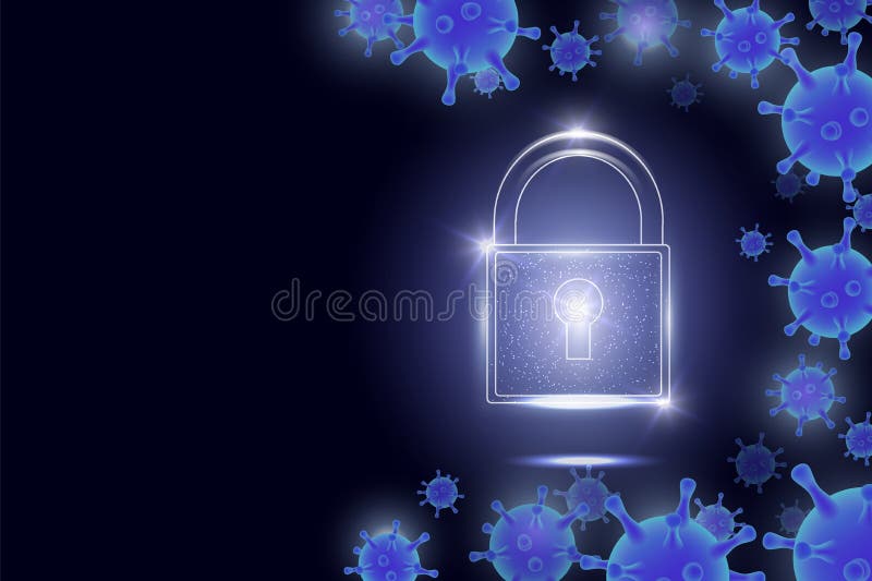 Lock and Viruses, Glowing Neon Lights, Vector Illustration. Security ...