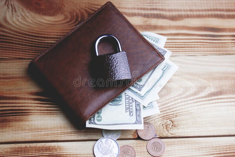 Lock on the Wallet with Money on the Table Stock Photo - Image of rich ...