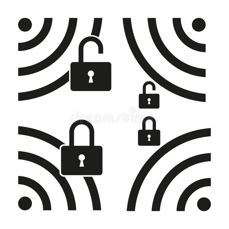 Lock and Wave Pattern. Wireless Signal Icon. Open and Closed Locks ...
