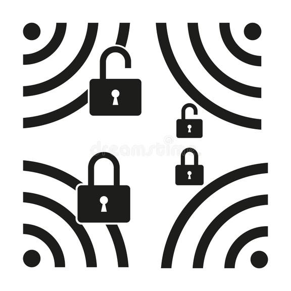 Lock and Wave Pattern. Wireless Signal Icon. Open and Closed Locks ...