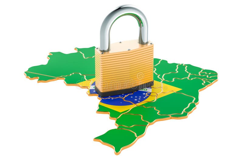 Lockdown in Brazil. Padlock with Map, Border Protection Concept Stock ...