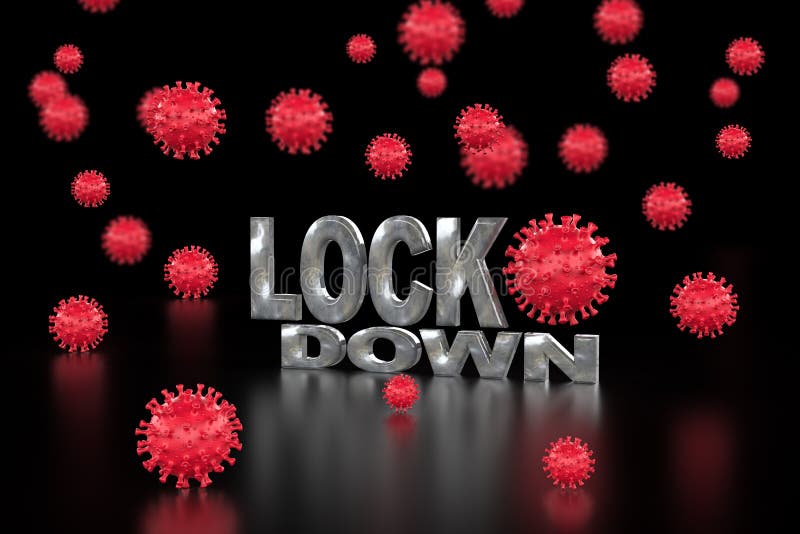 Lockdown Coronovirus Chrome Letters Render on Black Isolated Background ...
