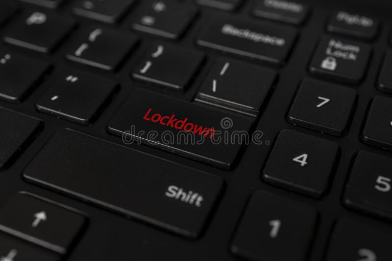 Lockdown covid-19 button. stock photo. Image of force - 223832116