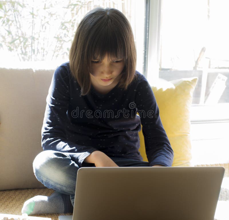 Lockdown Education - Child Hypnotized by Computer Screen for Homeschool ...