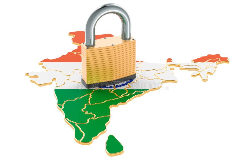 Lockdown in India. Padlock with Map, Border Protection Concept Stock ...