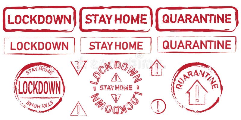 Lockdown, Stay Home and Quarantine Stamps in Red Stock Vector ...
