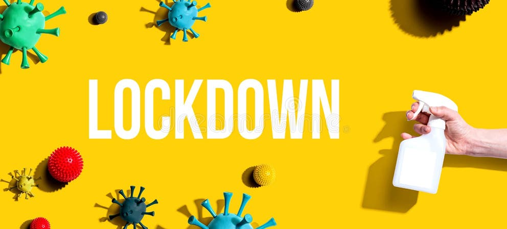Lockdown Theme with Spray and Viruses Stock Photo - Image of clean ...