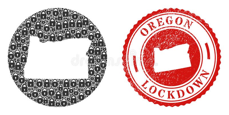 Lockdown Watermark Seal and Locks Mosaic Stencil Oregon State Map Stock ...
