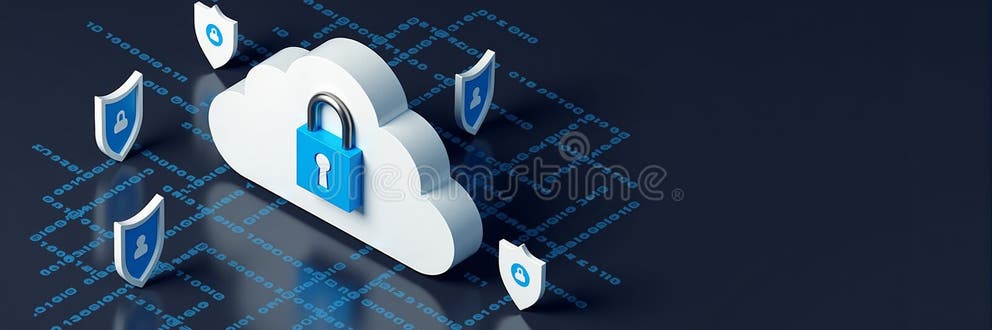Locked Cloud with Binary Code and Shields, Privacy Protection Concept Stock Illustration ...