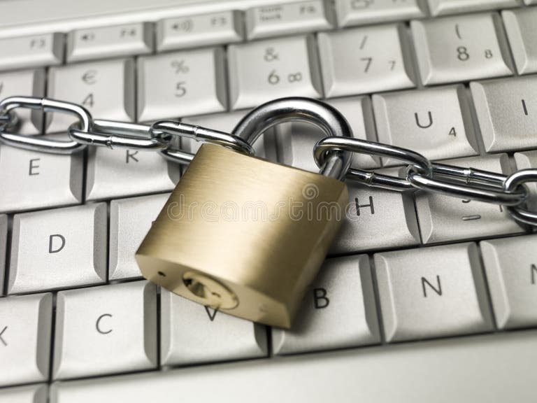 Locked computer stock image. Image of restraining, chain - 12185677