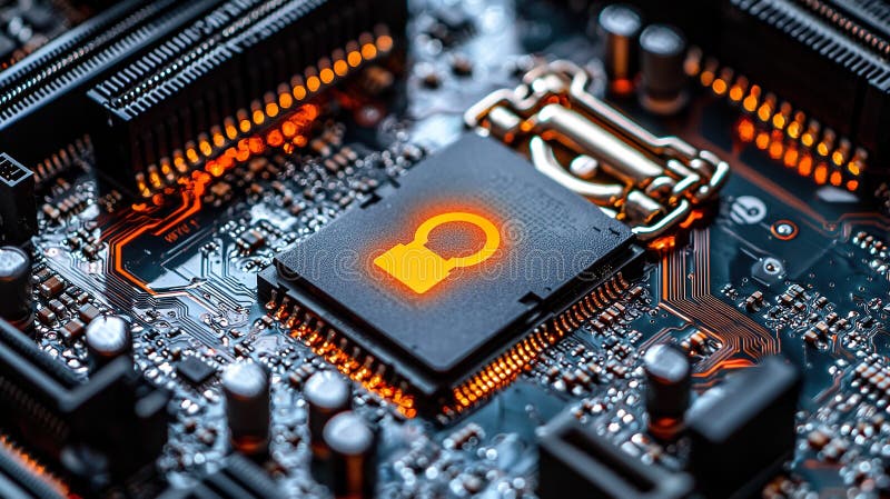 Locked CPU on Circuit Board with Glowing Components Stock Illustration ...