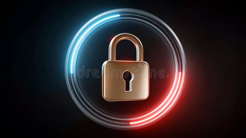 Locked Digital Security Padlock with Glowing Red and Blue Circular ...