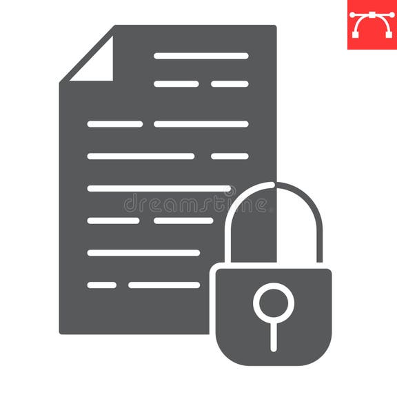 Locked Document Glyph Icon, Security and Protection, Document with ...