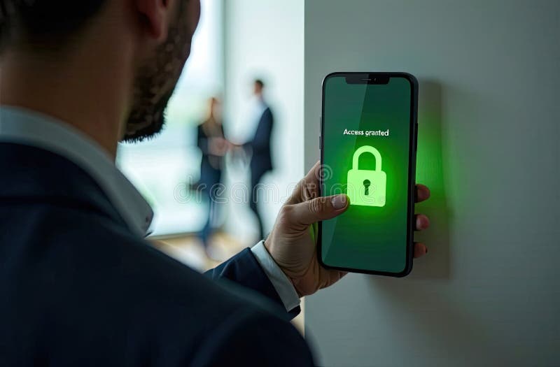 Locked Door Access Achieved through Mobile Device at Modern Office ...