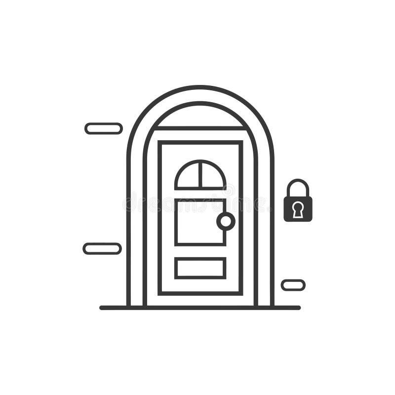 A Locked Door with an Arched Frame and a Keyhole Stock Illustration ...