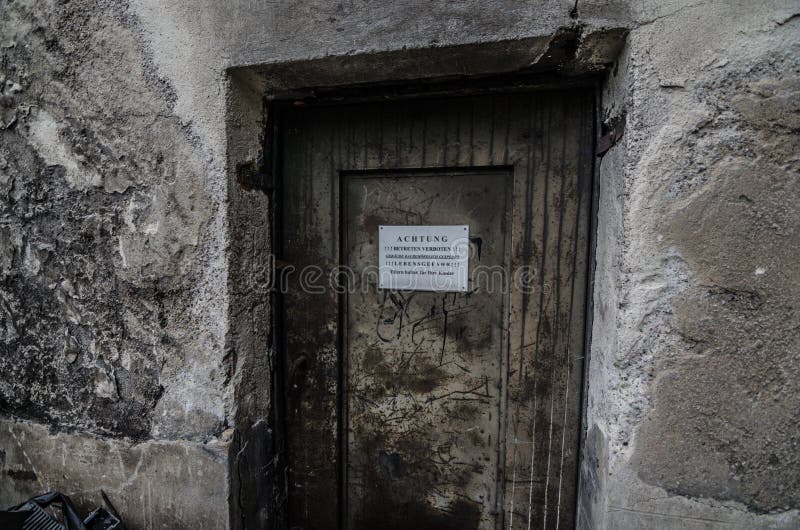 Locked door in factory stock photo. Image of monument - 83492896