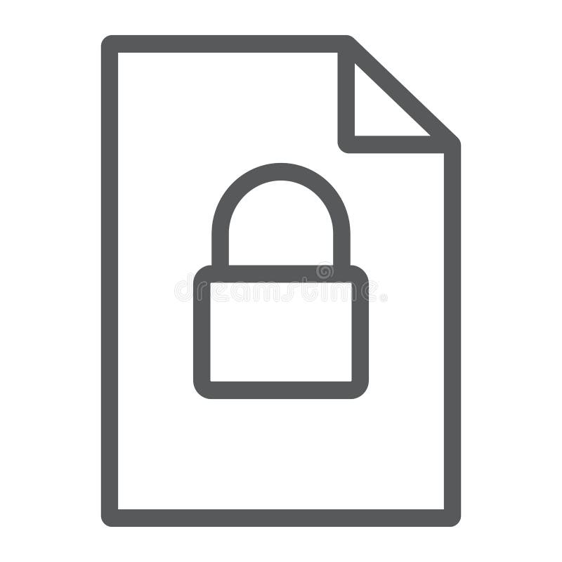 Locked File Line Icon, Document And Computer, File With Padlock Sign ...