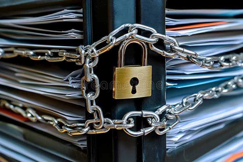 Locked Filing Cabinet with Chains Stock Illustration - Illustration of ...