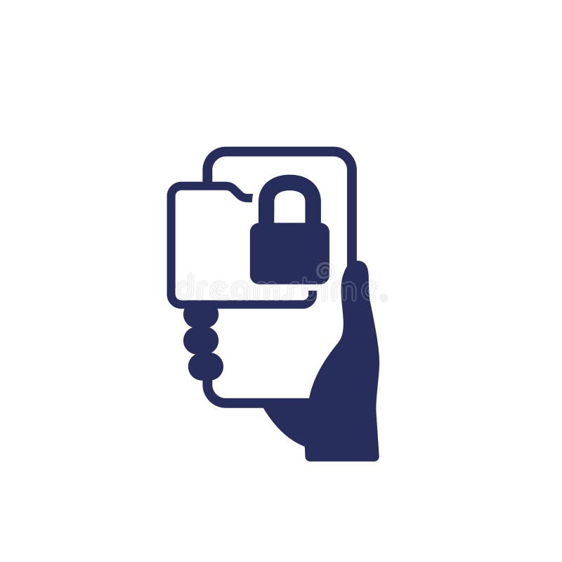 Locked Folder Icon with Smart Phone in Hand Stock Vector - Illustration ...