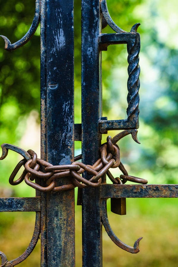 Locked Gate by Metal Chain and Padlock Stock Photo - Image of padlock ...