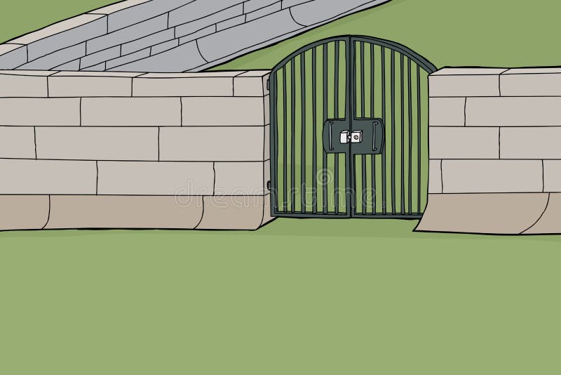 Locked Gate in Wall stock vector. Illustration of concrete - 48172835