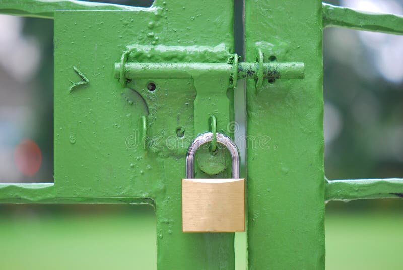 Locked Green Gate stock photo. Image of paint, renovation - 22627612