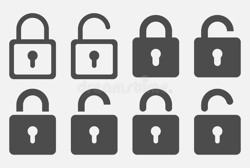 Locked Icon Set Isolated on White Background. Vector Illustration Stock ...