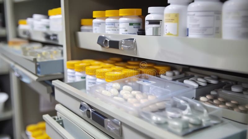 A Locked Medication Storage Cabinet with Clear Labels and Expiration ...