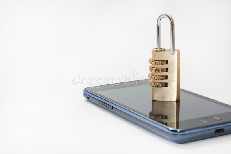 Locked Mobile Phone with Padlock on the Right Side of the Image Stock ...