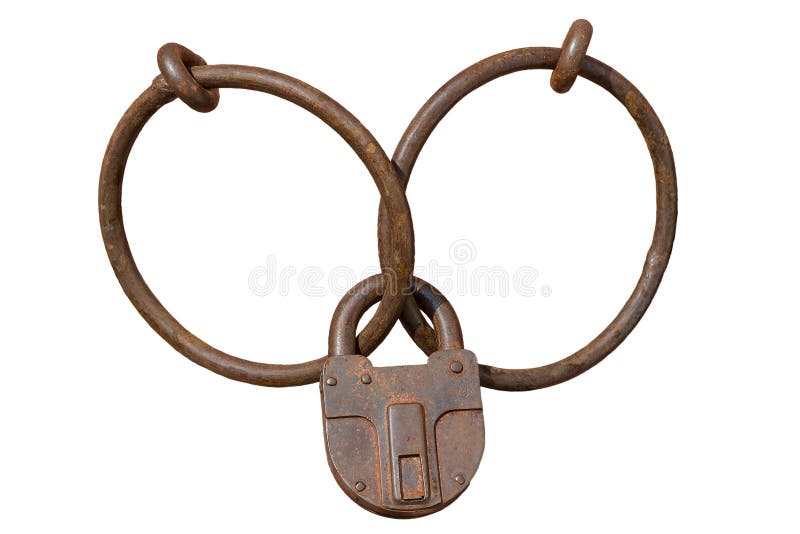 Locked Rusty Padlock on Metal Rings. Isolated on White Stock Photo ...