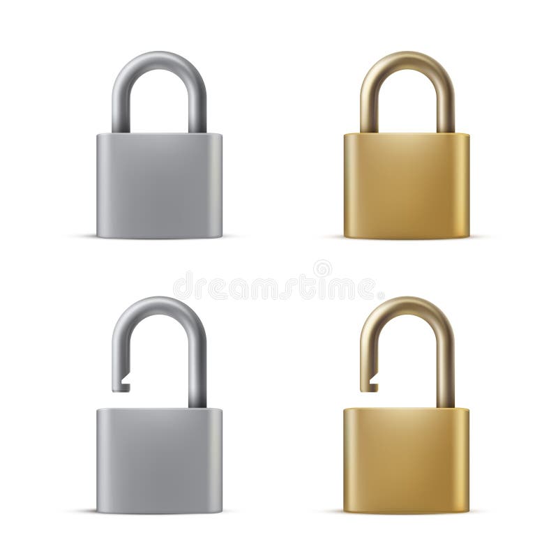 Locked and Opened Padlocks Realistic Vector Illustrations Set Stock ...