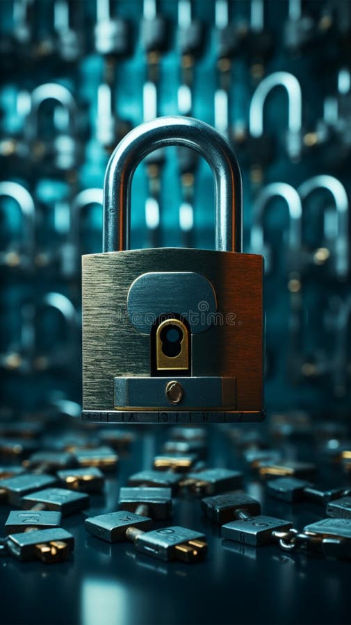 Locked Padlock and Bunch of Key on the Blue Backgroundcopy Space for ...