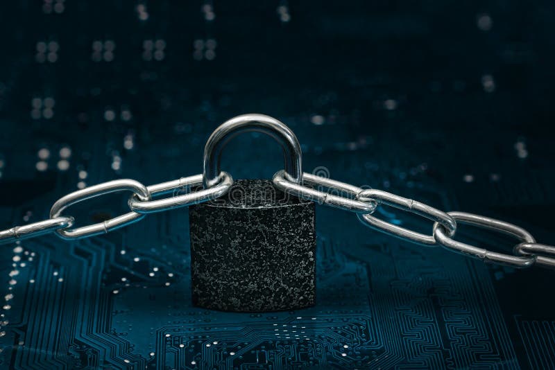 Locked Padlock with Chain on Computer Motherboard Stock Photo - Image ...