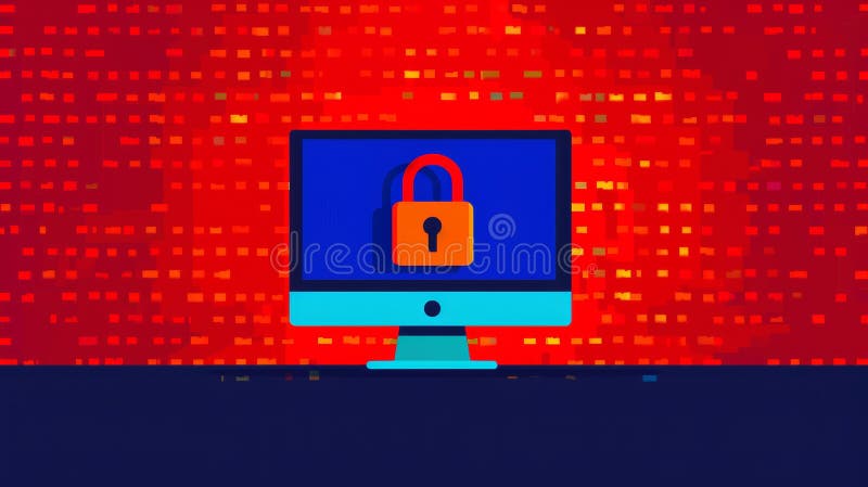 A Locked Padlock Icon on a Computer Screen Against a Red Digital ...