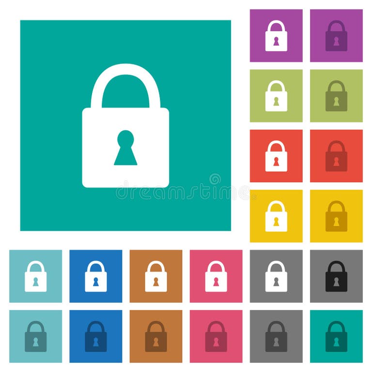Locked Padlock with Keyhole Solid Square Flat Multi Colored Icons Stock ...