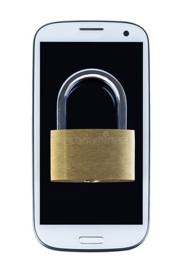 Locked Padlock on a Mobile Phone, Viewed from Above Stock Image - Image ...