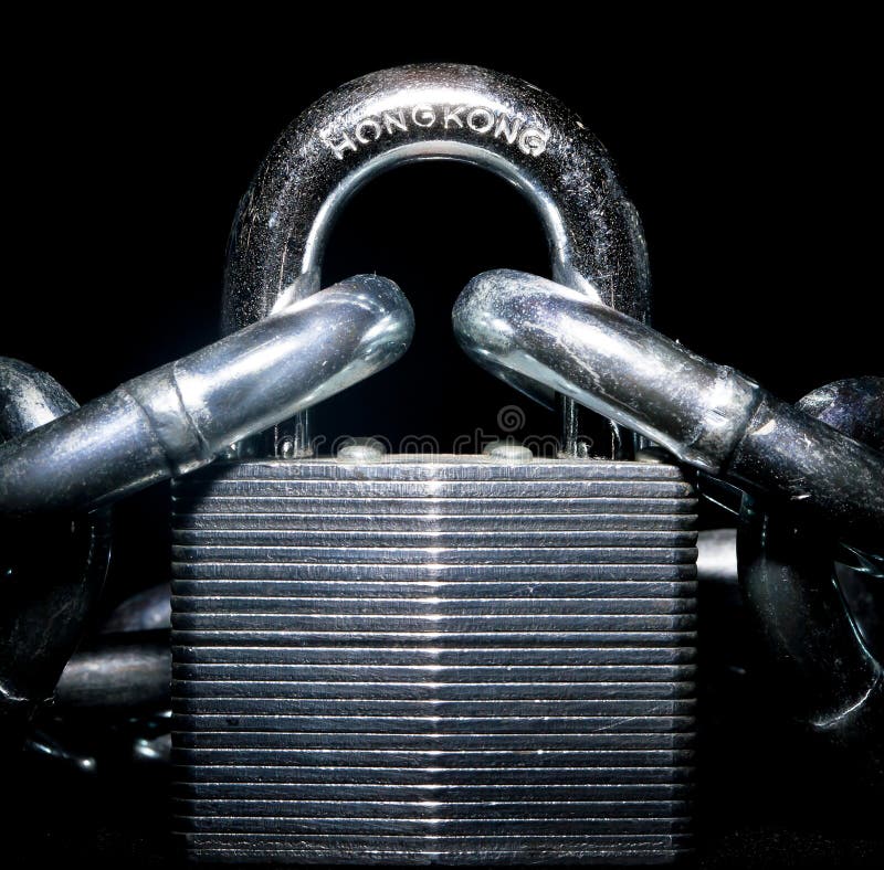 Locked Padlock With Two Chain Links Stock Photo - Image of guard, lock ...