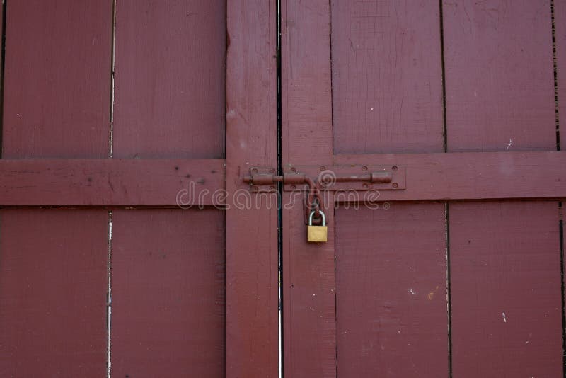 Locked Red Wood Doors from Inside Stock Image - Image of metal ...